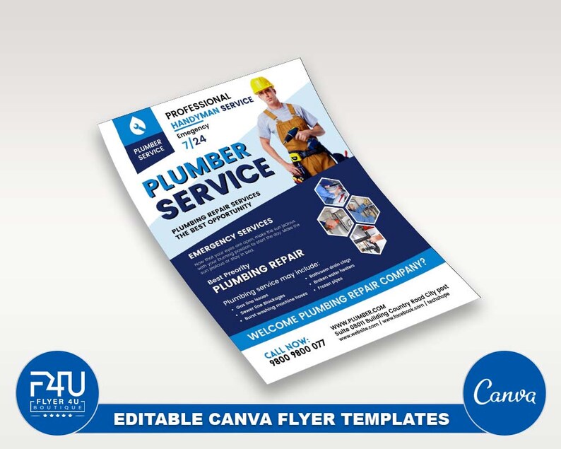 Plumbing Flyer DIY Canva Plumbing Flyer Template 2022 - Etsy