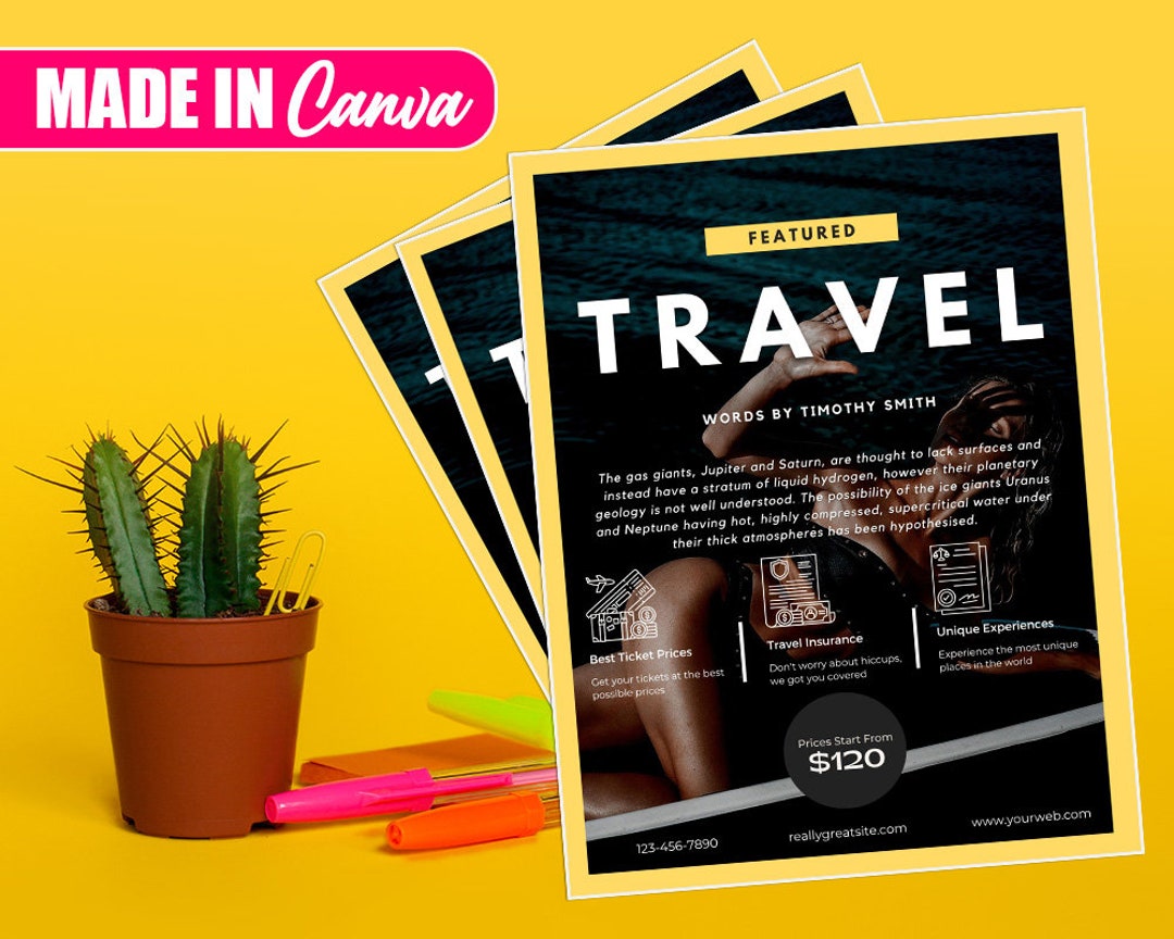 Travel Flyer, DIY Canva Travel Templates, Editable Canva US Letter Size ...