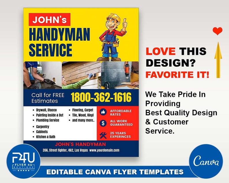 Handyman Service Flyer DIY Canva Handyman Service Flyer - Etsy
