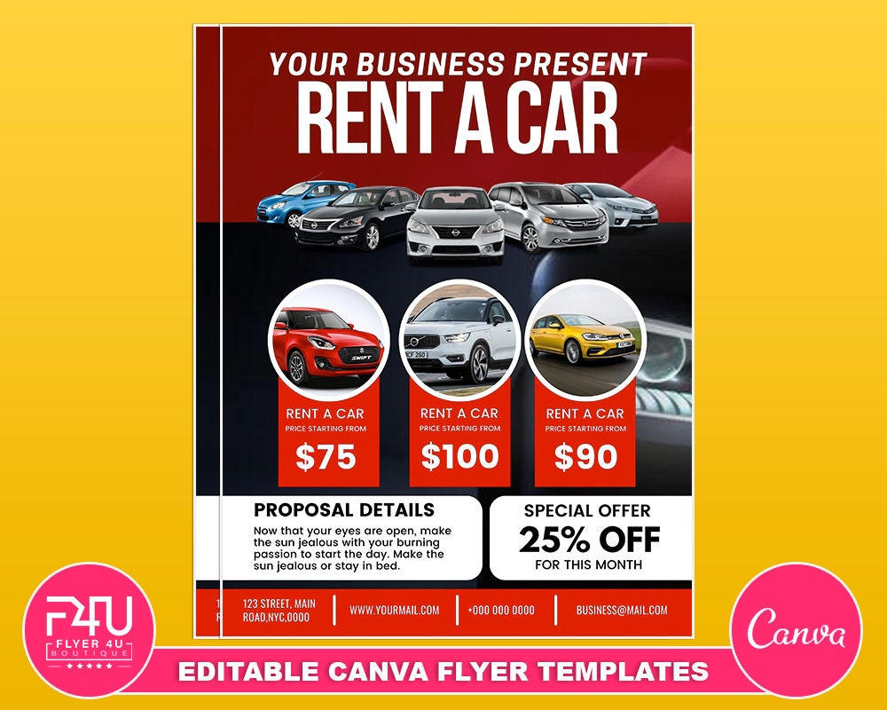 Car Rental Flyer, DIY Canva Car Rental Flyer, Editable Canva US Letter ...