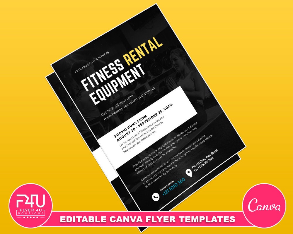 Fitness Rental Equipment Flyer DIY Canva Fitness Rental - Etsy