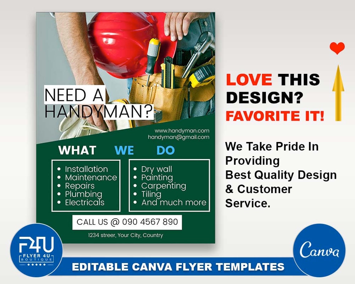 Handyman Service Flyer DIY Canva Handyman Service Flyer - Etsy