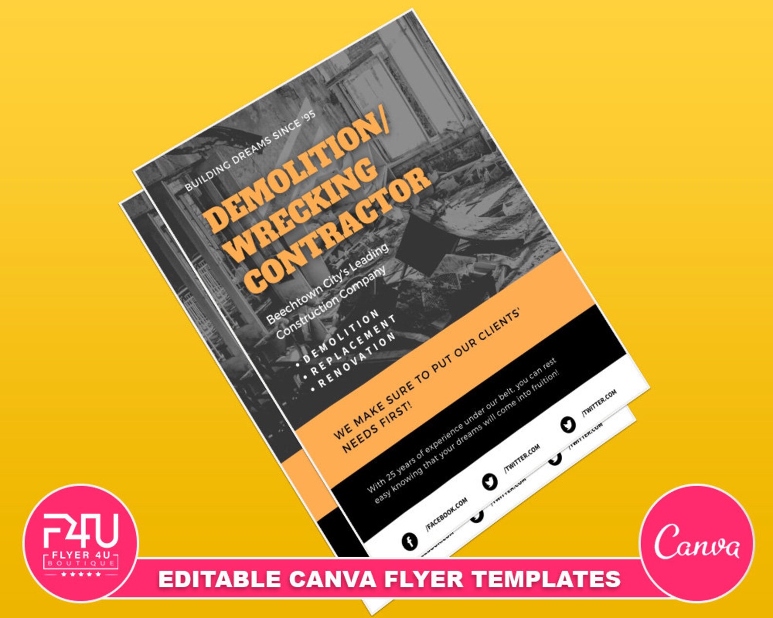 Demolition Wrecking Contractor Flyer,diy Canva Demolition Wrecking ...
