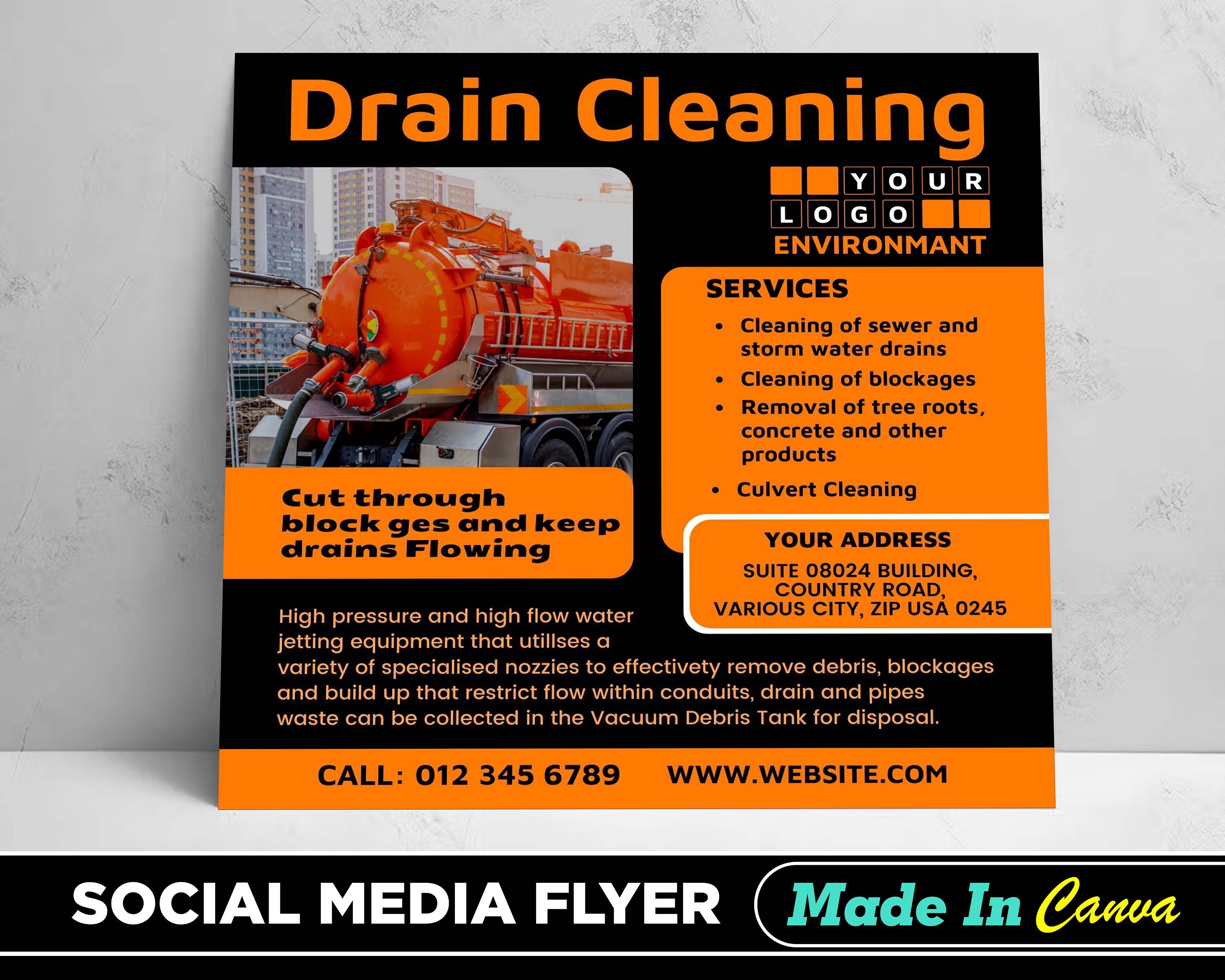 Drain Cleaning Flyer, DIY Canva Drain Cleaning Flyer Template 2022 ...