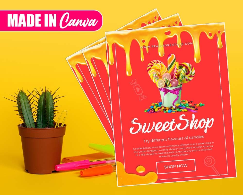 Sweet Shop Flyer, DIY Canva Sweet Shop Flyer Template 2022, Editable US ...