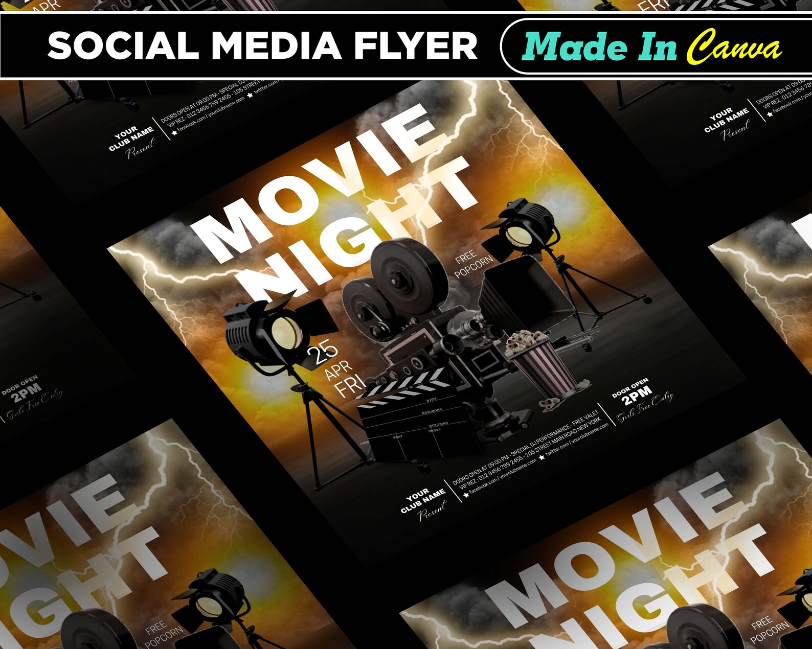 Movie Flyer, DIY Canva Movie Flyer Template 2022, Editable Social Media ...