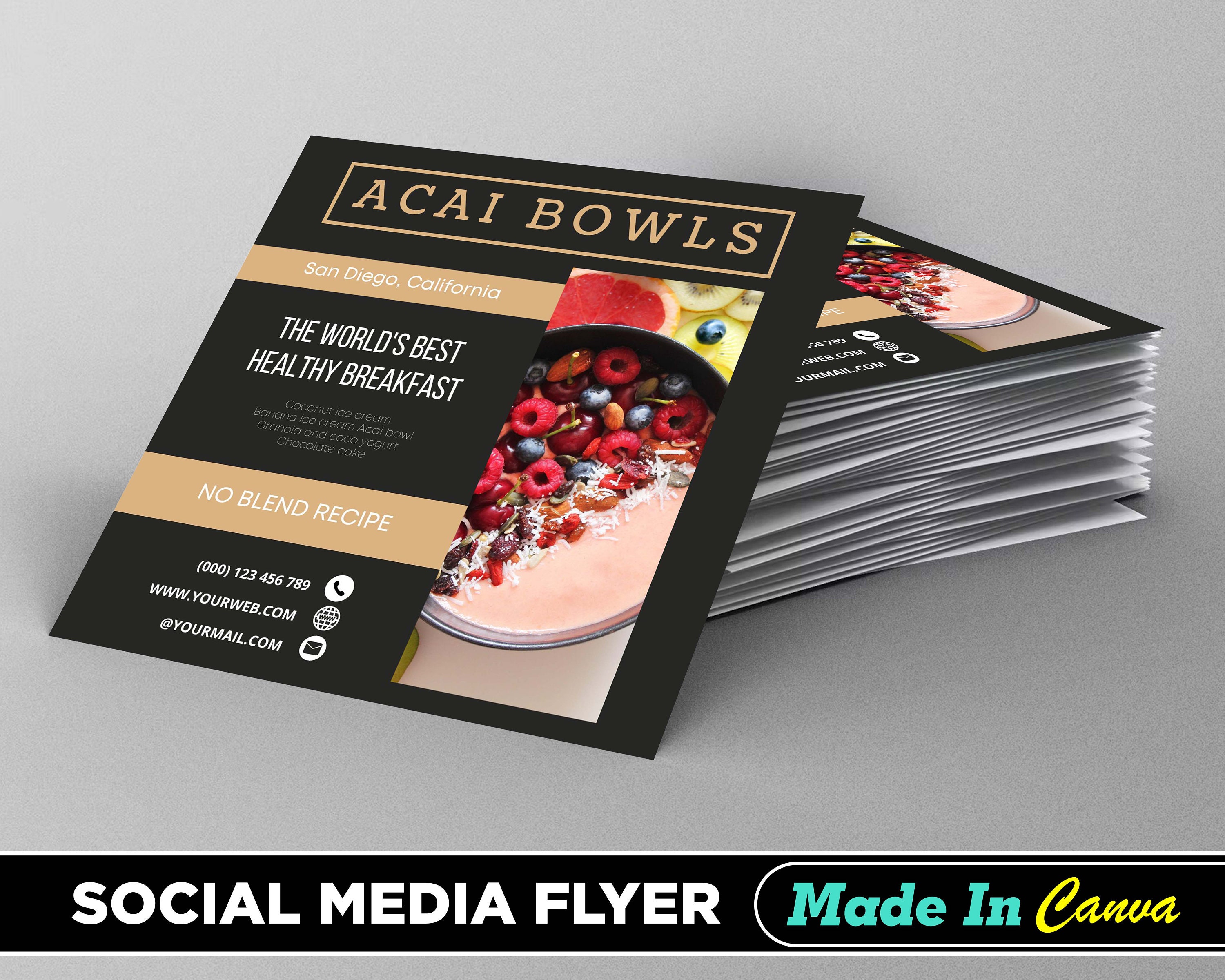 Acai Bowls Flyer, DIY Canva Acai Bowls Flyer Template 2022, Editable ...