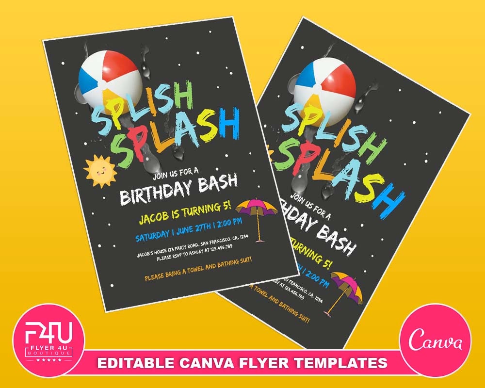 Splish Splash Flyer, DIY Canva Splish Splash Flyer 2022, Editable Canva ...