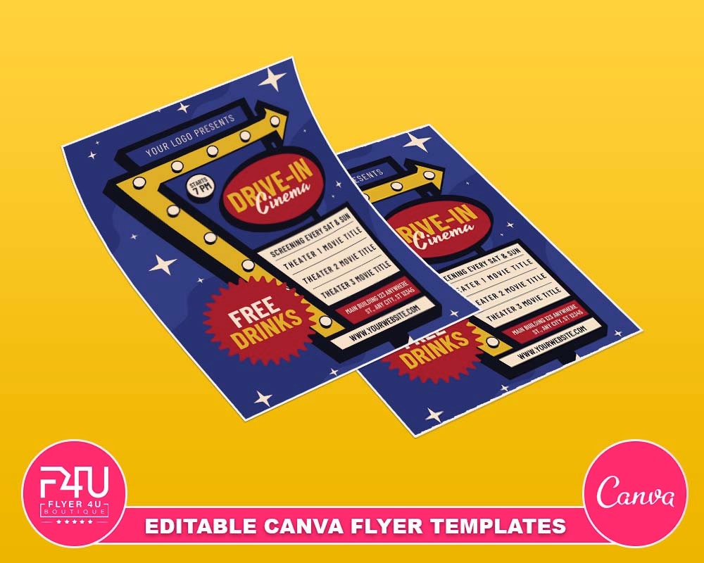 Drive in Cinema Flyer, DIY Canva Drive in Cinema Flyer Template ...