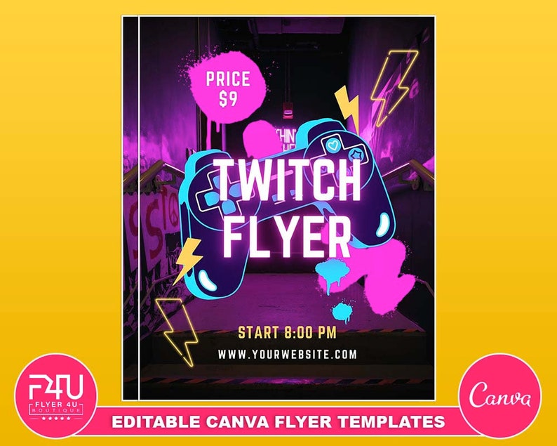 Twitch Flyer, DIY Canva Twitch Flyer Template 2022, Editable Canva US ...