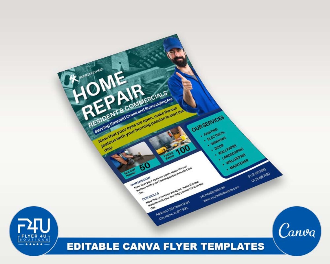 Handyman Service Flyer DIY Canva Handyman Service Flyer | Etsy