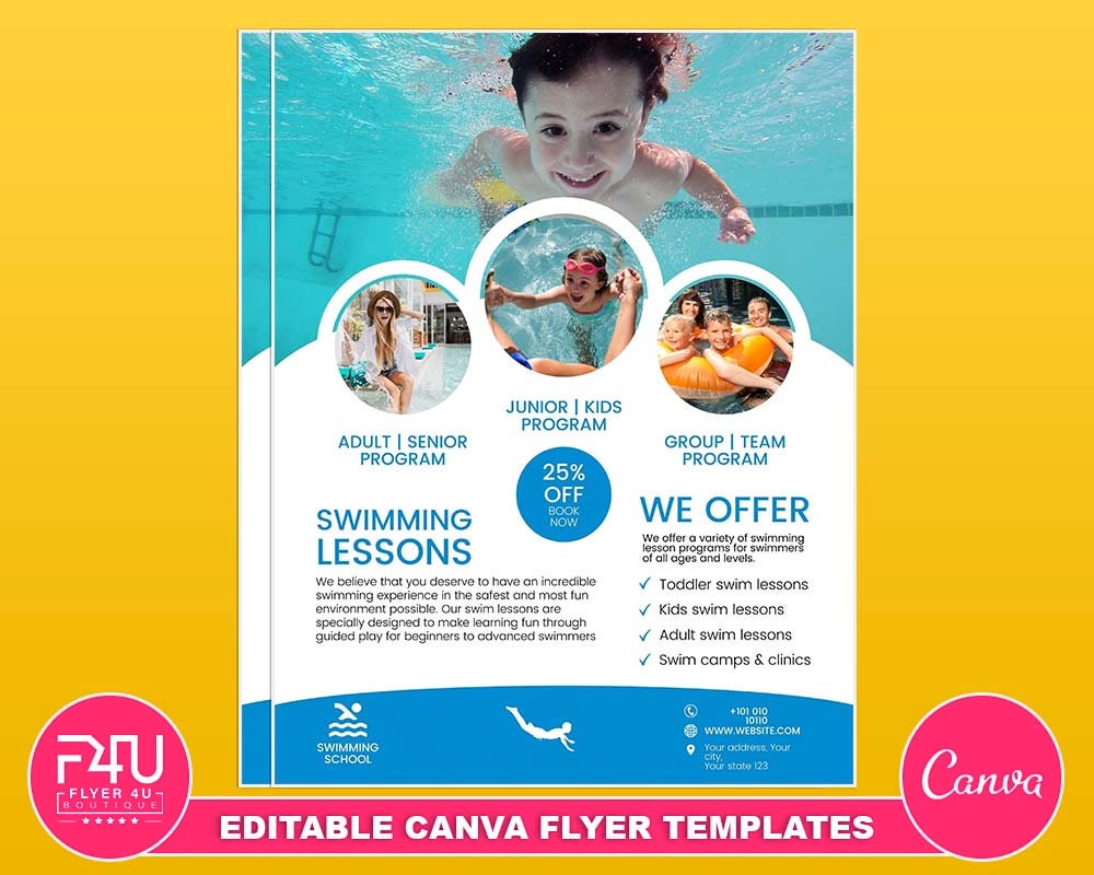Swim Lessons Flyer, DIY Canva Swim Lessons Flyer Template 2022 ...