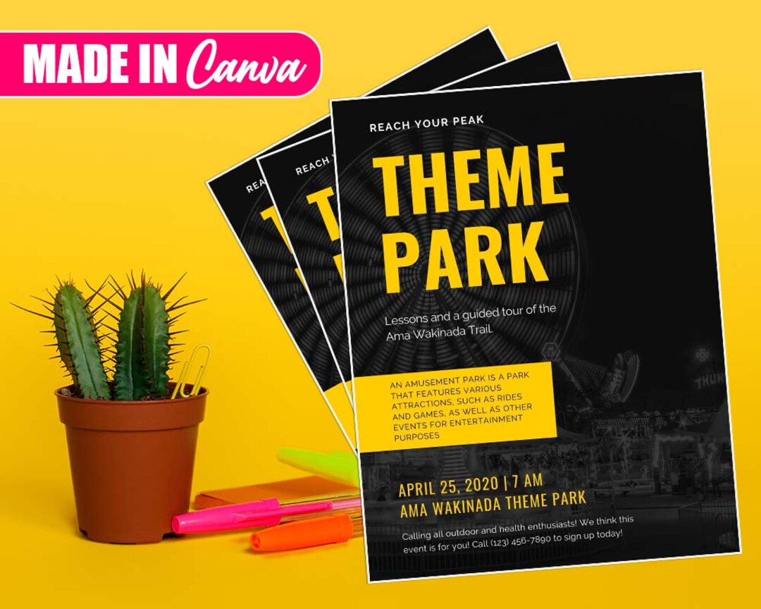 Theme Park Flyer, DIY Canva Theme Park Templates, Editable Canva US ...