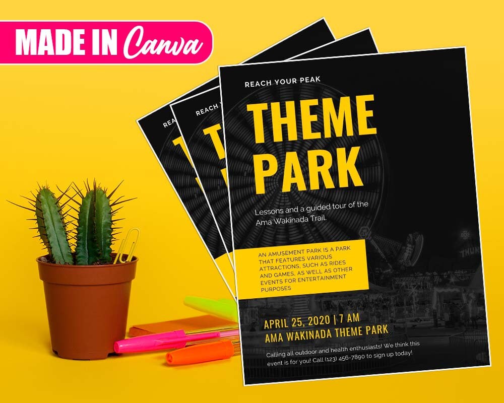 Theme Park Flyer, DIY Canva Theme Park Templates, Editable Canva US ...