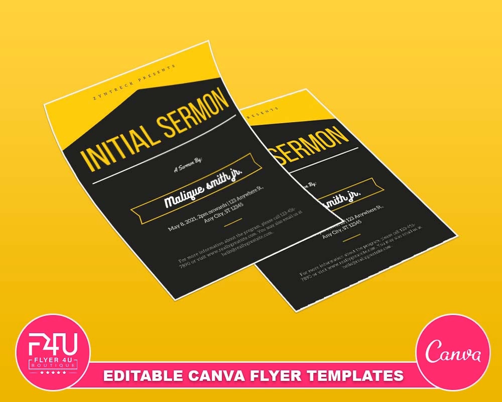 Initial Sermon Flyer, DIY Canva Initial Sermon Flyer Template, Editable ...