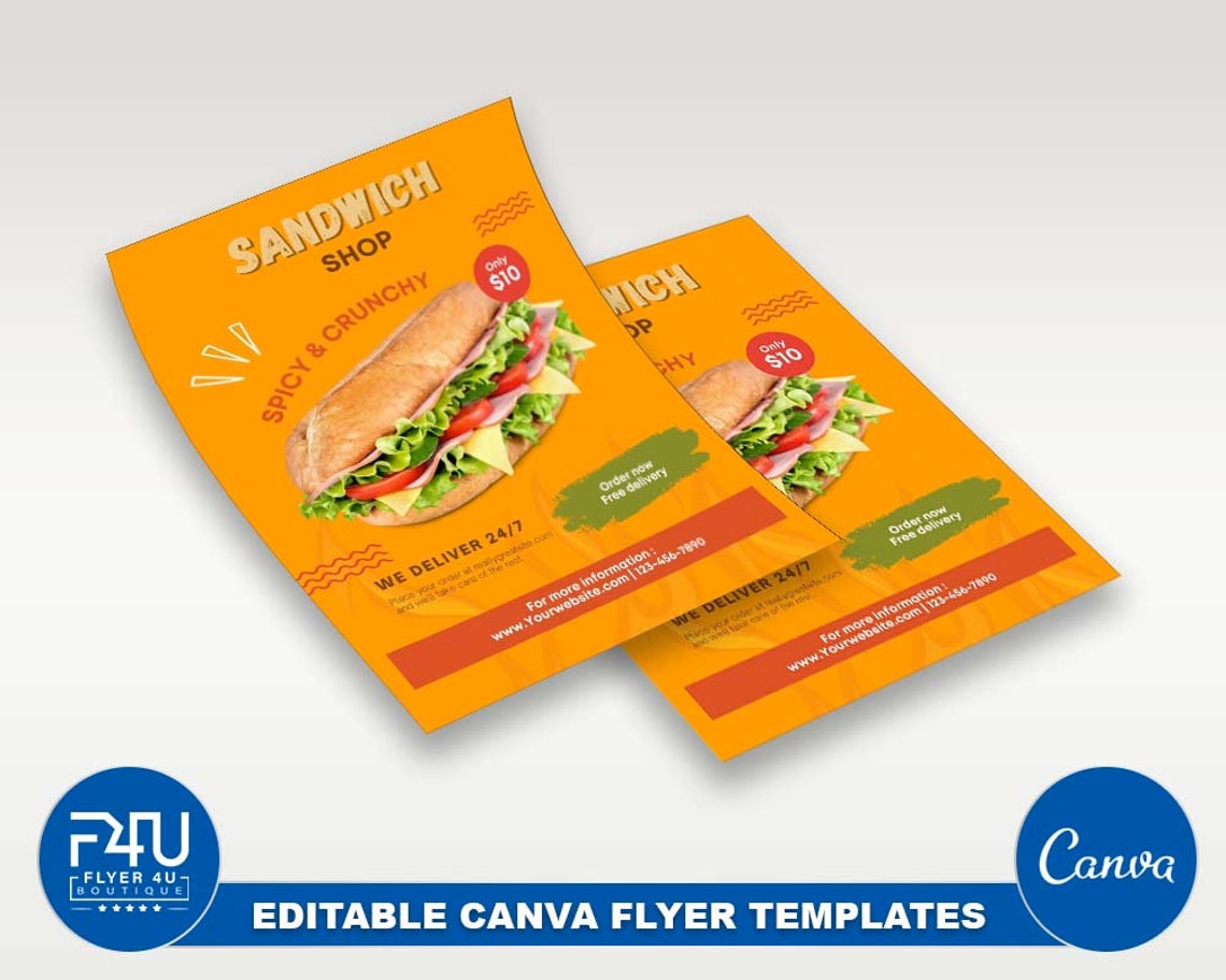 Sandwich Shop Flyer DIY Canva Sandwich Shop Flyer Template - Etsy