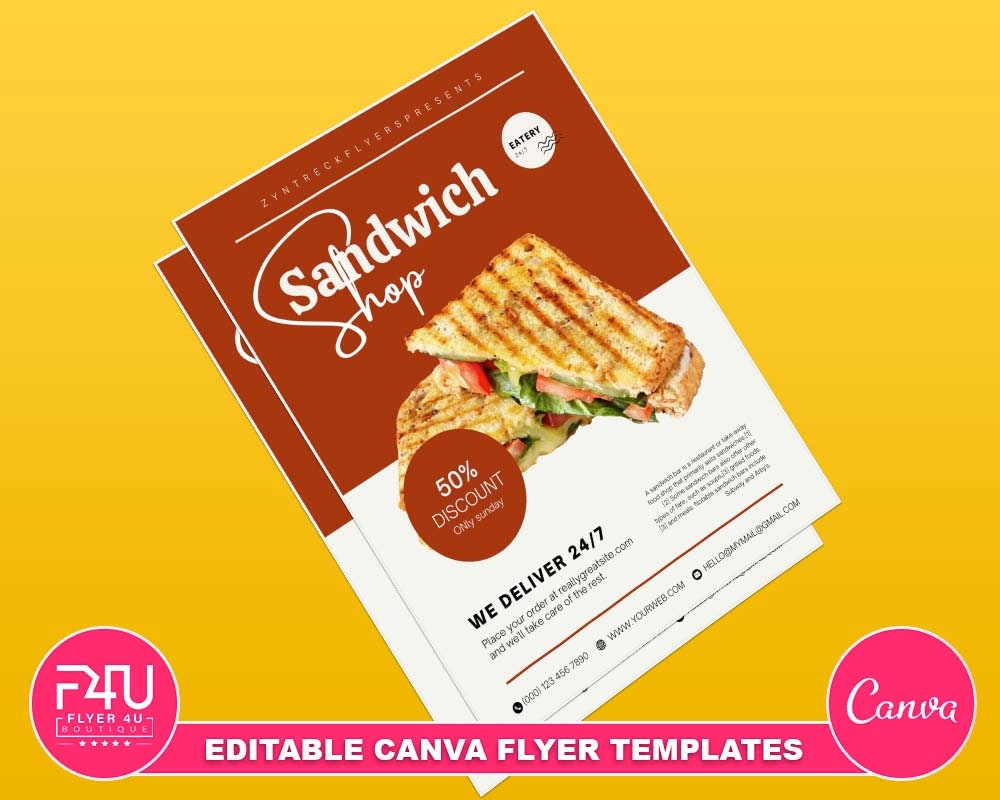 Sandwich Shop Flyer DIY Canva Sandwich Shop Flyer Template - Etsy