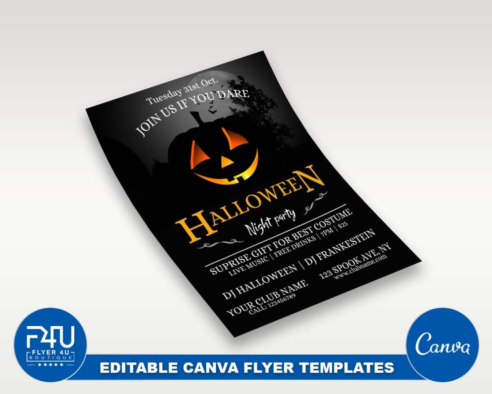 Halloween day DIY Canva halloween day Flyer Template 2021 | Etsy
