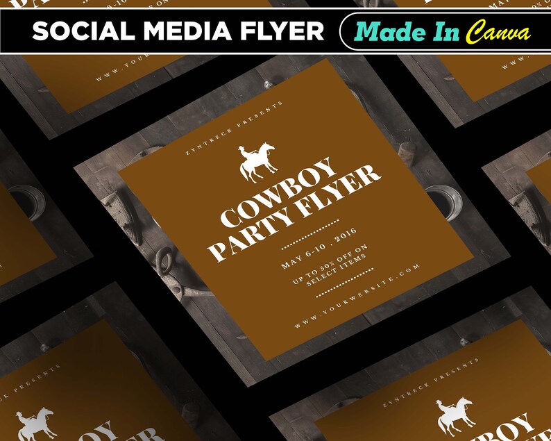 Cowboy Party Flyer DIY Canva Cowboy Party Flyer Template - Etsy