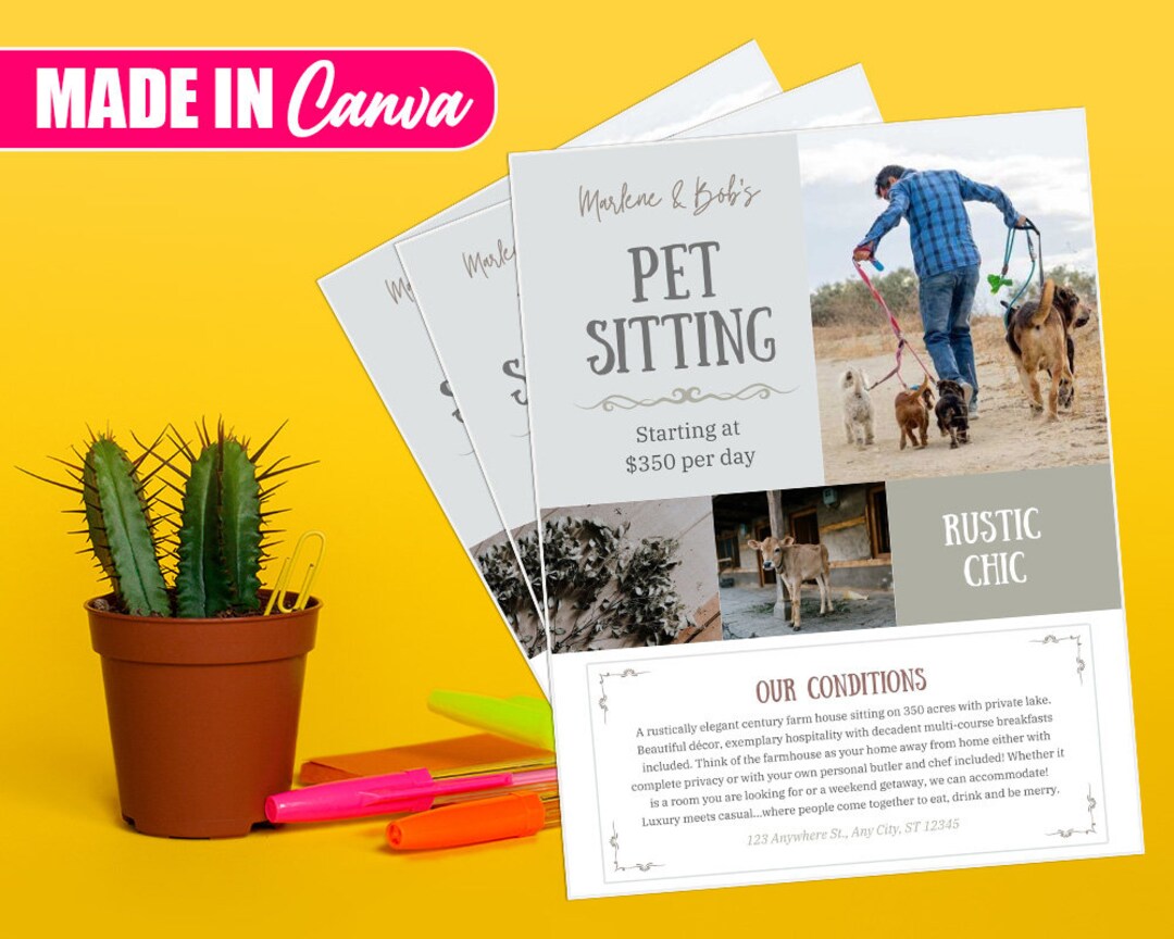 Pet Sitting Flyer, DIY Canva Pet Sitting Flyer Template 2022, Editable ...