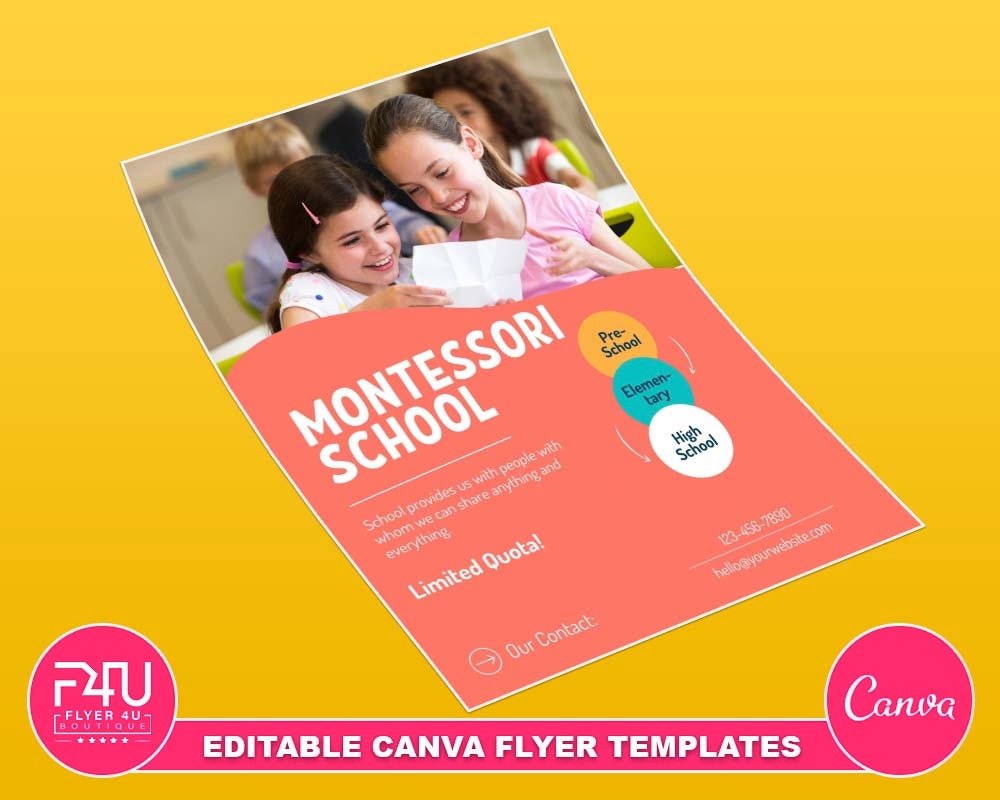 Montessori School Flyer, DIY Canva Montessori School Templates ...