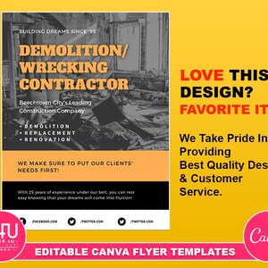 Demolition Wrecking Contractor Flyer,diy Canva Demolition Wrecking ...