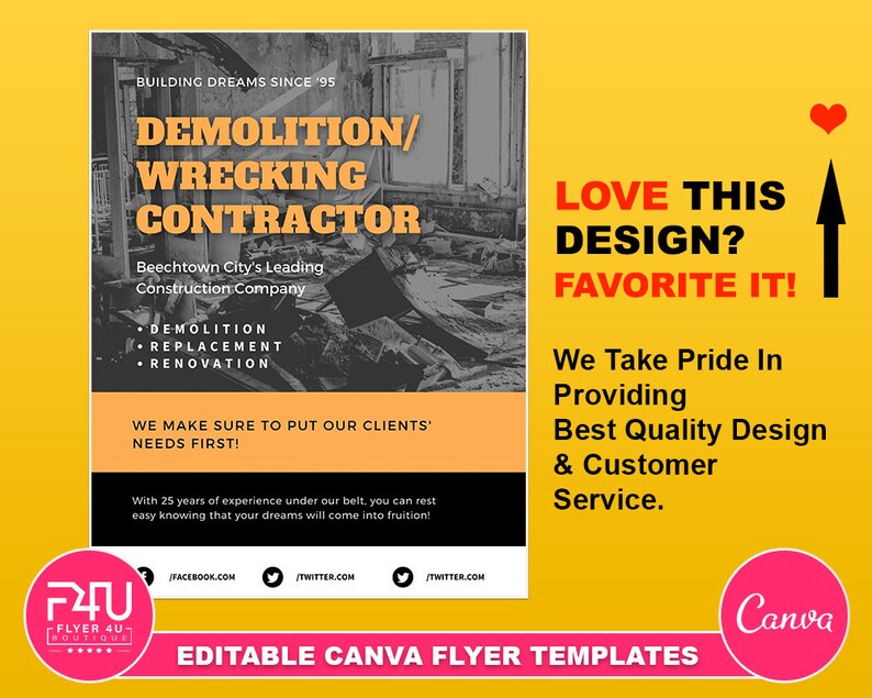 Demolition Wrecking Contractor Flyerdiy Canva Demolition - Etsy