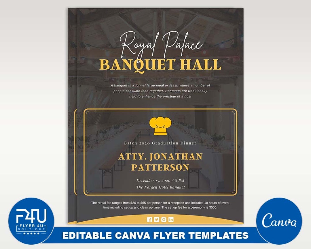 Banquet Facility Flyer, DIY Canva Banquet Facility Flyer Template 2022 ...