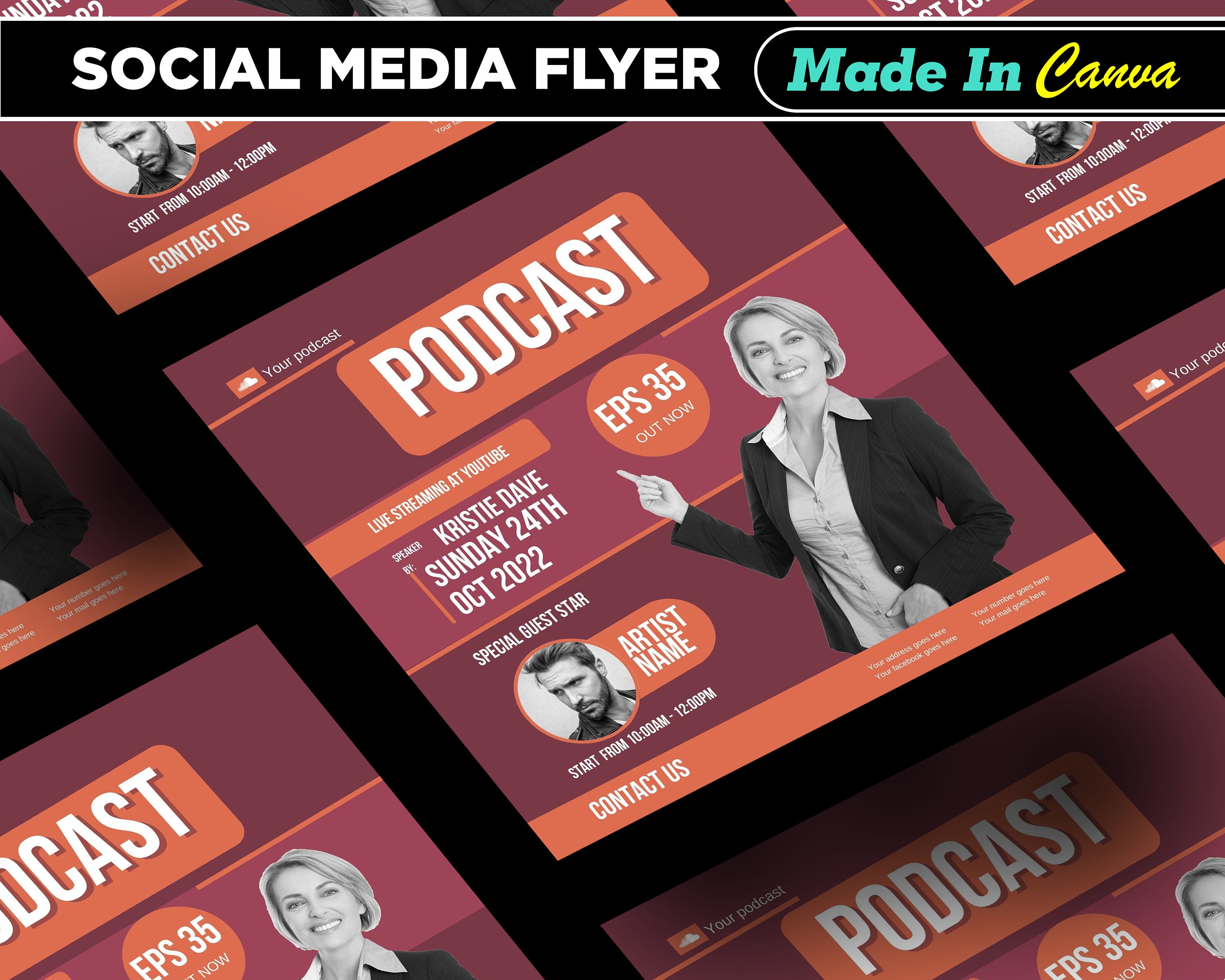 Podcast Streaming Flyer, DIY Canva Podcast Streaming Flyer Template ...