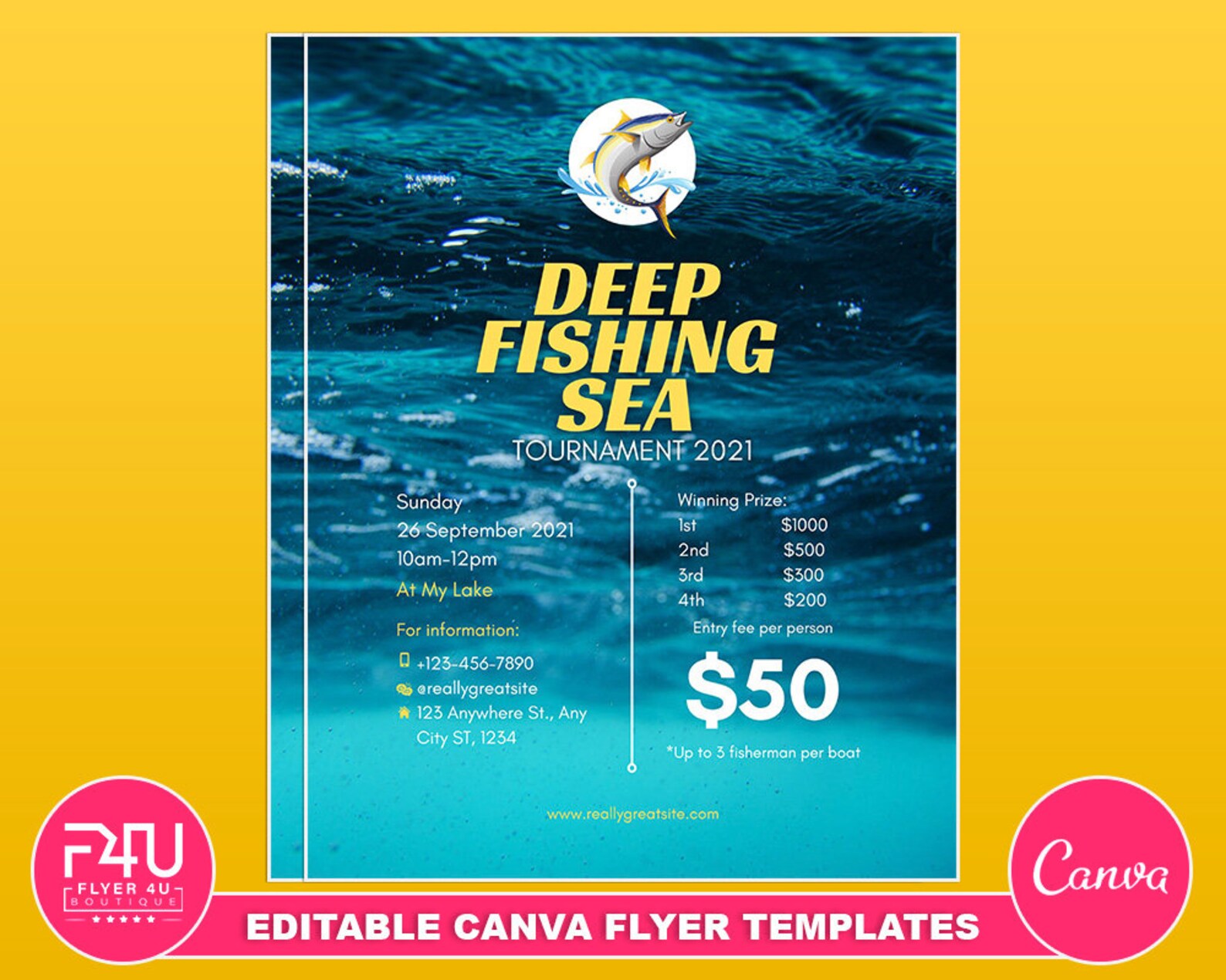 Sport Fishing Charter Boat Flyer, DIY Canva Sport Fishing Charter Boat ...