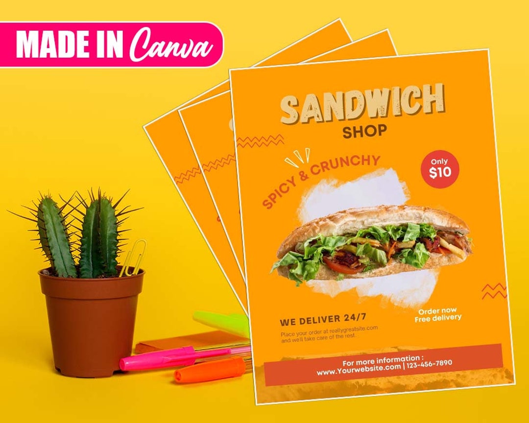 Sandwich Shop Flyer, DIY Canva Sandwich Shop Flyer Template 2022 ...