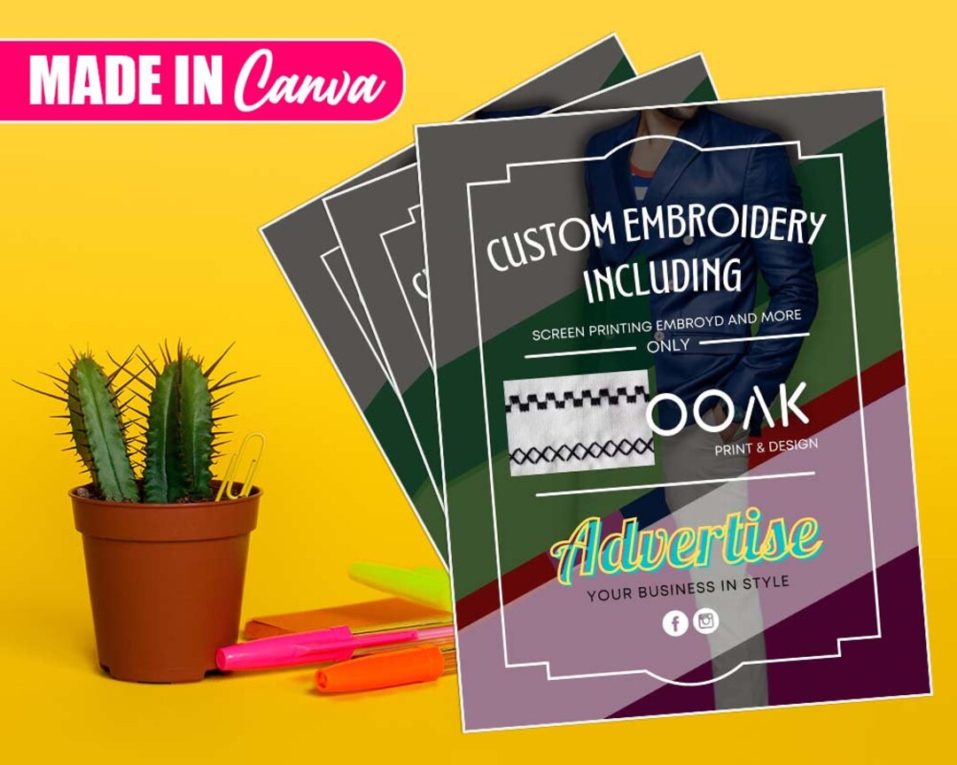 Custom Embroidery Flyer, DIY Canva Custom Embroidery Flyer Template ...