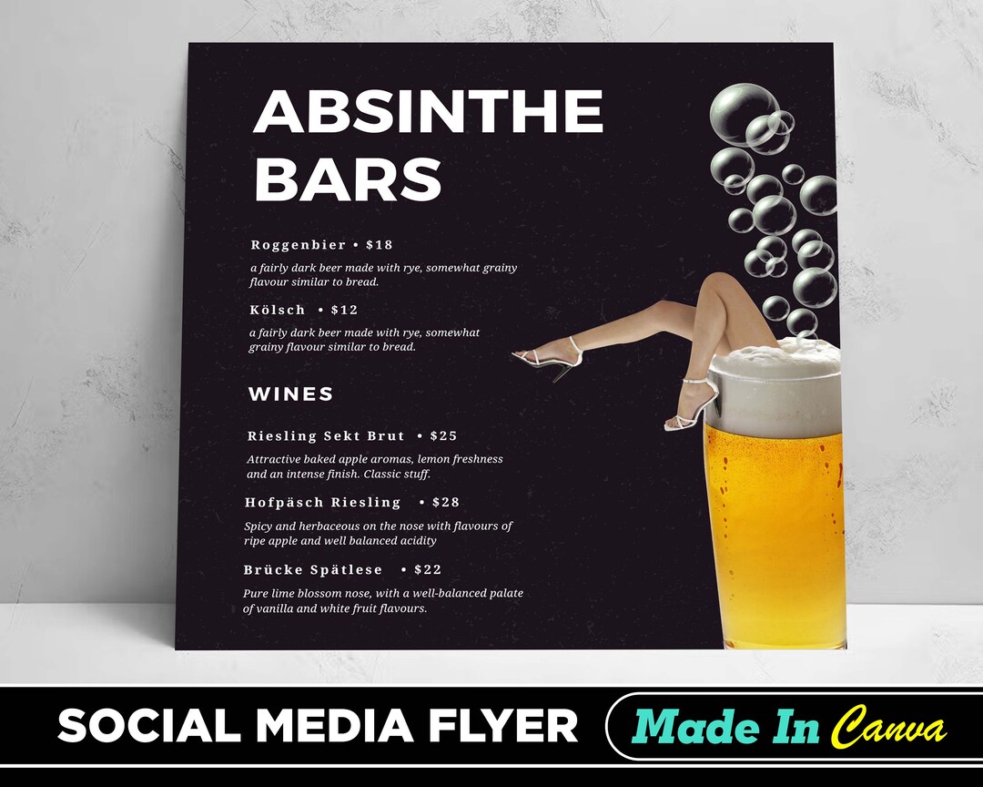 Absinthe Bars Flyer, DIY Canva Absinthe Bars Flyer Template 2022 ...