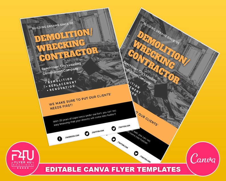 Demolition Wrecking Contractor Flyer,diy Canva Demolition Wrecking ...