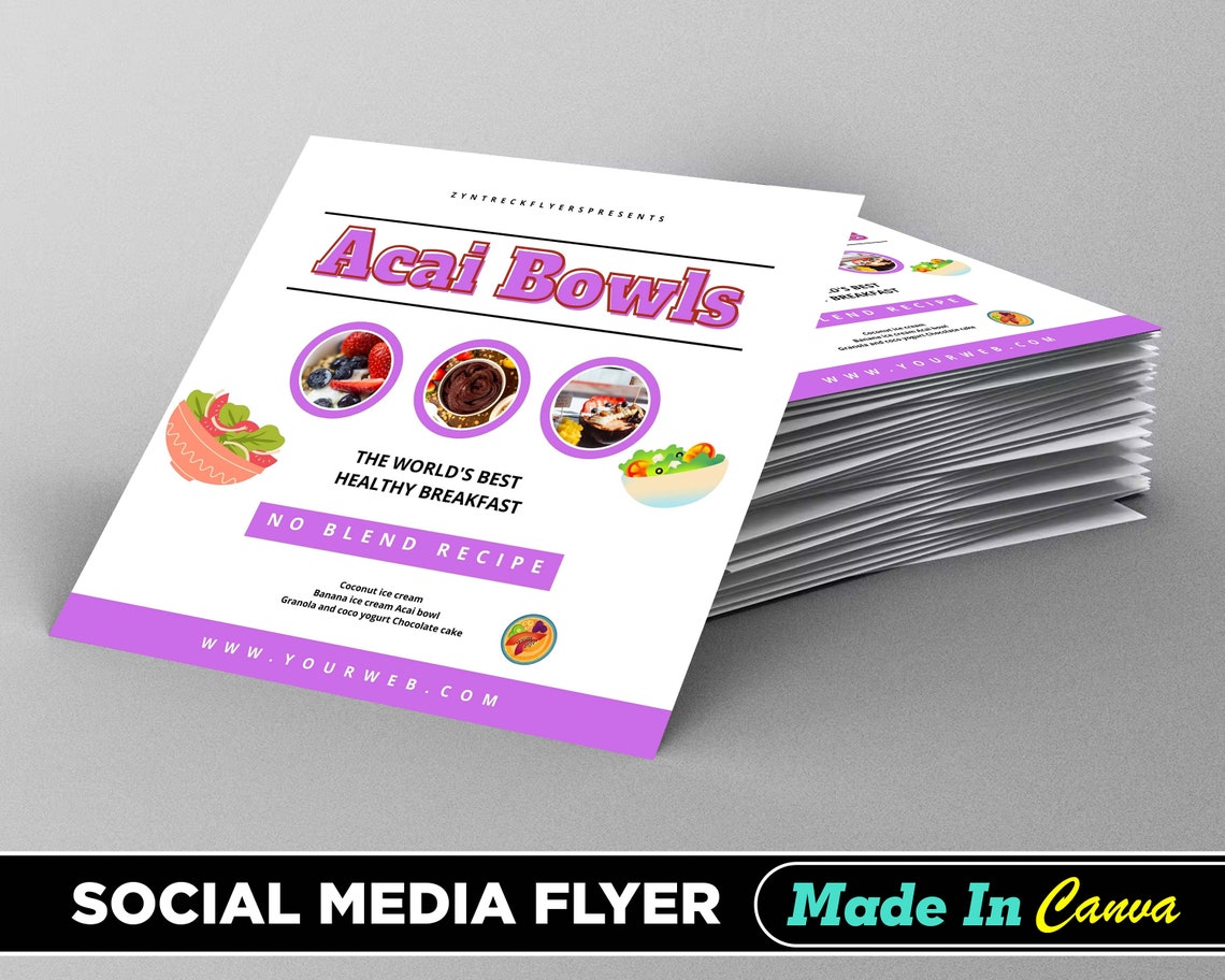 Acai Bowls Flyer DIY Canva Acai Bowls Flyer Template 2022 - Etsy