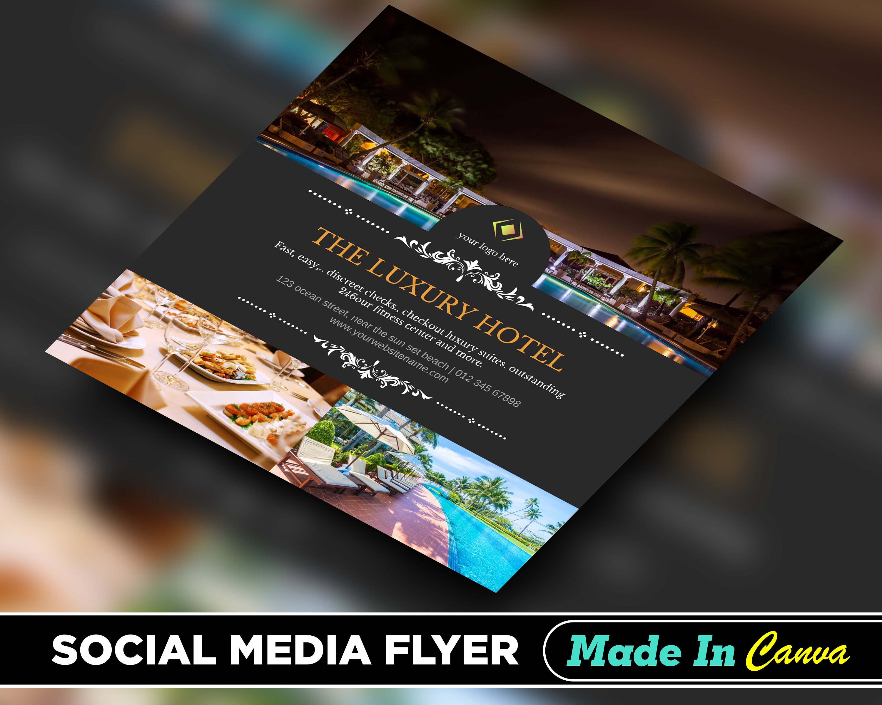Luxury Hotel Flyer, DIY Canva Luxury Hotel Flyer Template, Editable ...
