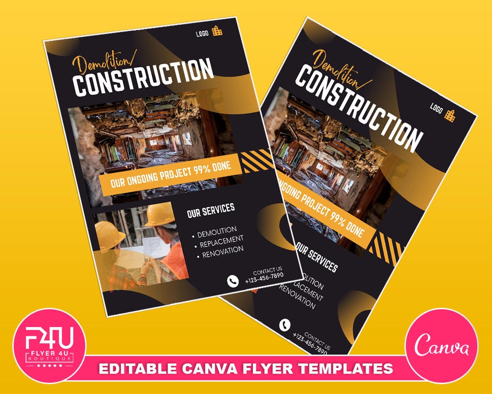 Demolition Wrecking Contractor Flyerdiy Canva Demolition - Etsy