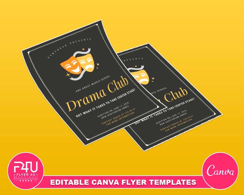 Drama Club Flyer, DIY Canva Drama Club Templates, Editable Canva US ...