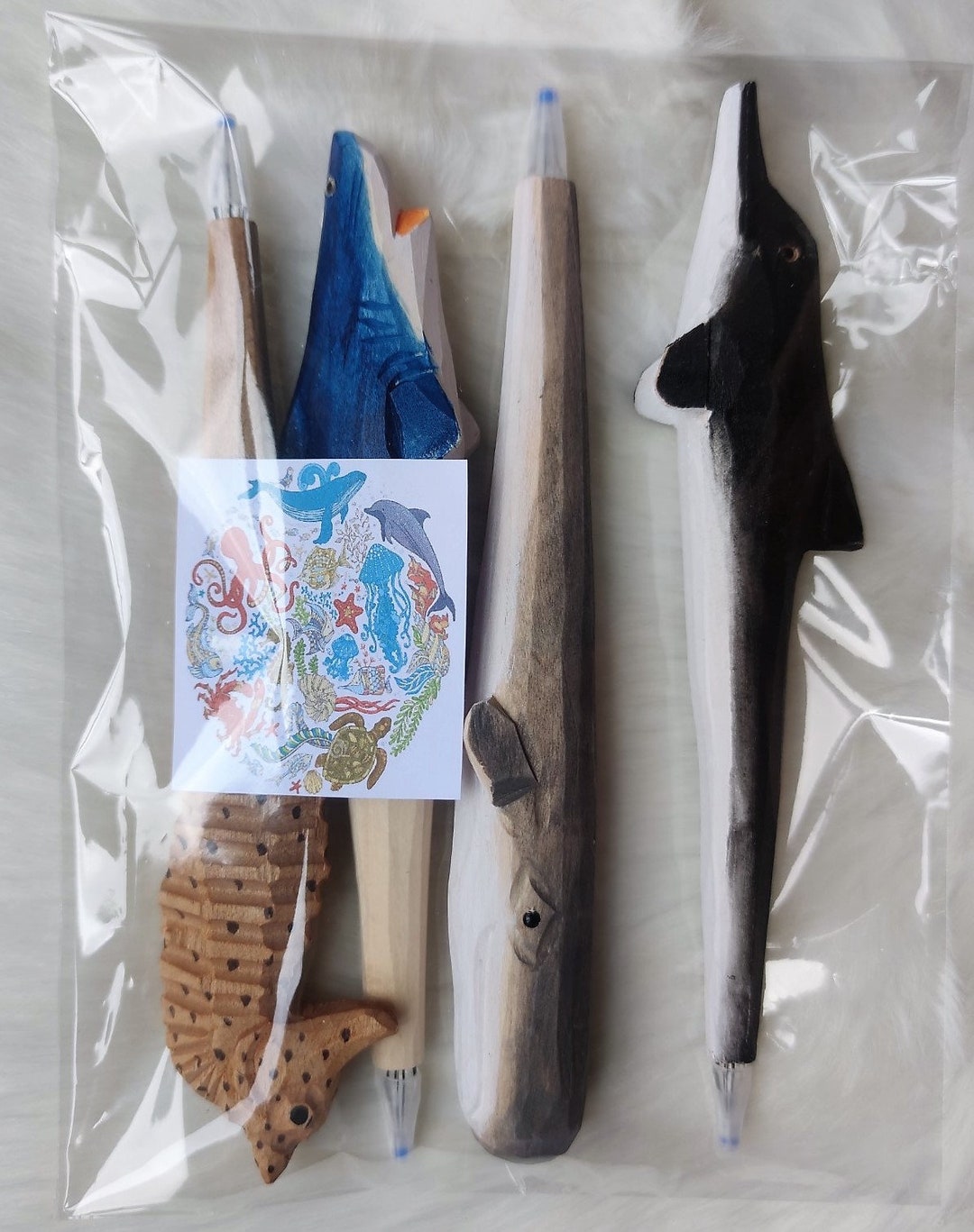 Hand Carved Wood Pen Hand Painted Wood Pen Pack of 4 Jungle Safari ...