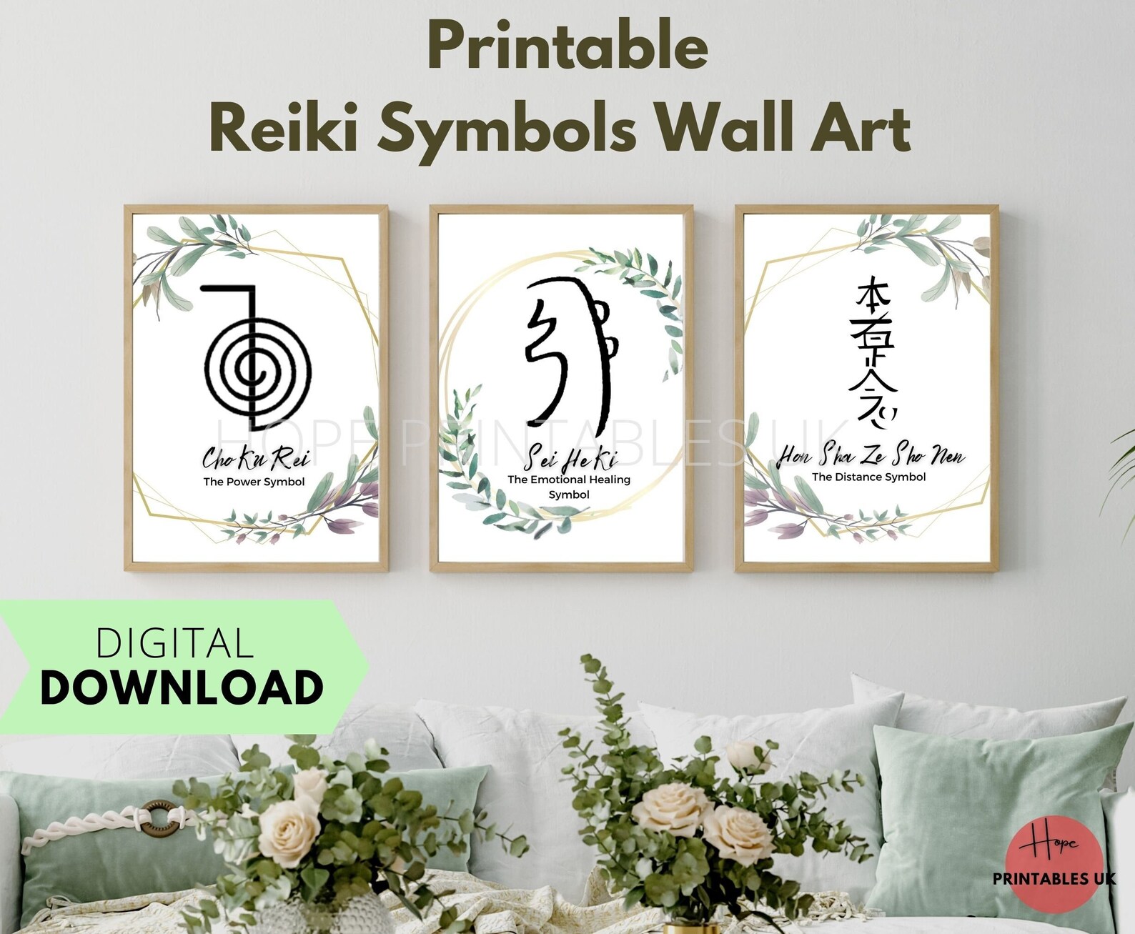 Reiki Symbols Printable Wall Art, Energy Healing Trio, Cho Ku Rei, Se ...