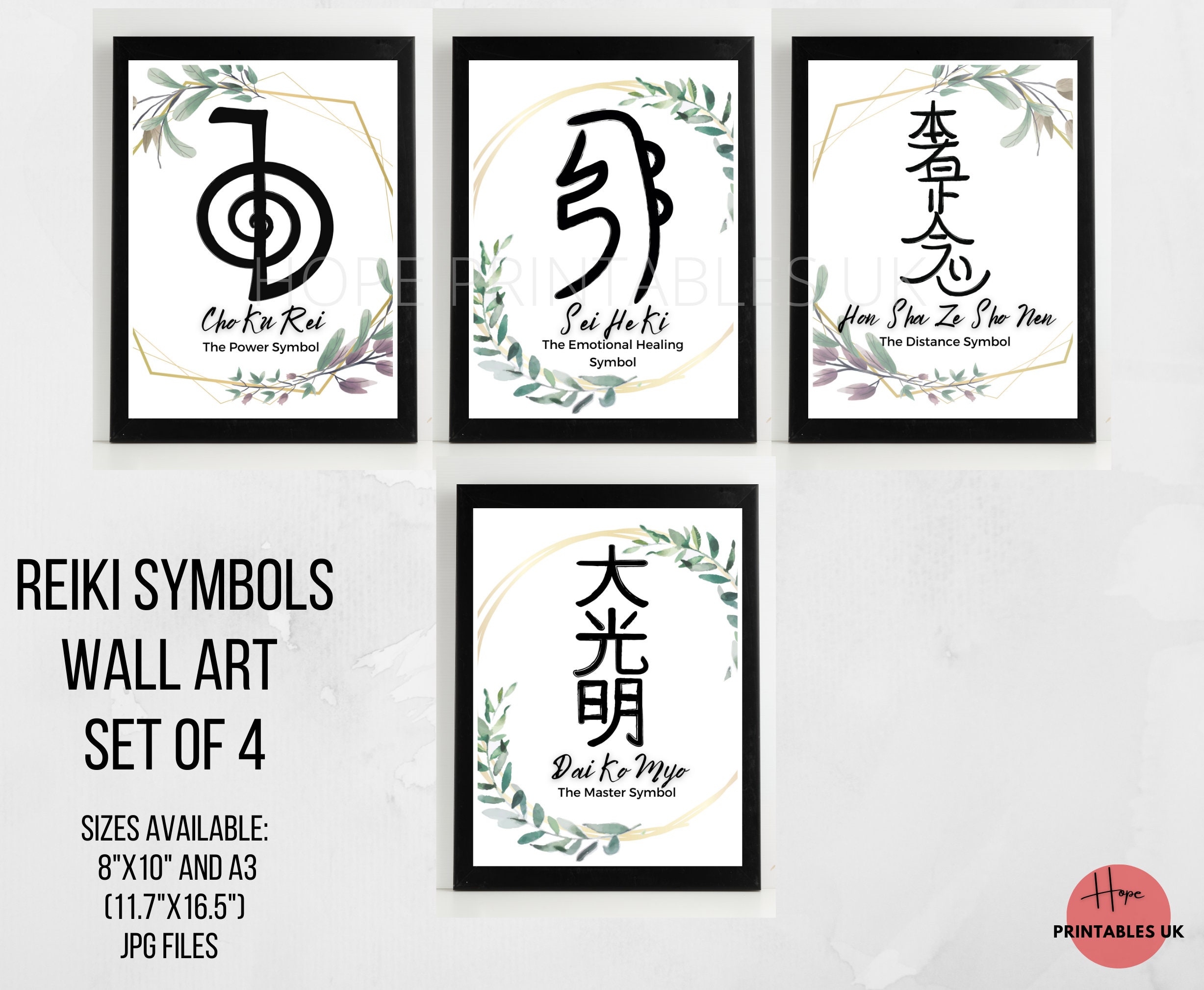 Reiki Symbols Printable Wall Art, Cho Ku Rei, Se Hei Ki Hon Sha Ze Sho ...