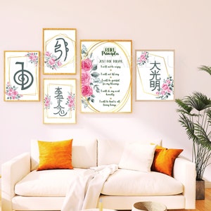 REIKI SYMBOLS and Principles Wall Art Bundle Reiki Decor Cho Ku Rei Se ...