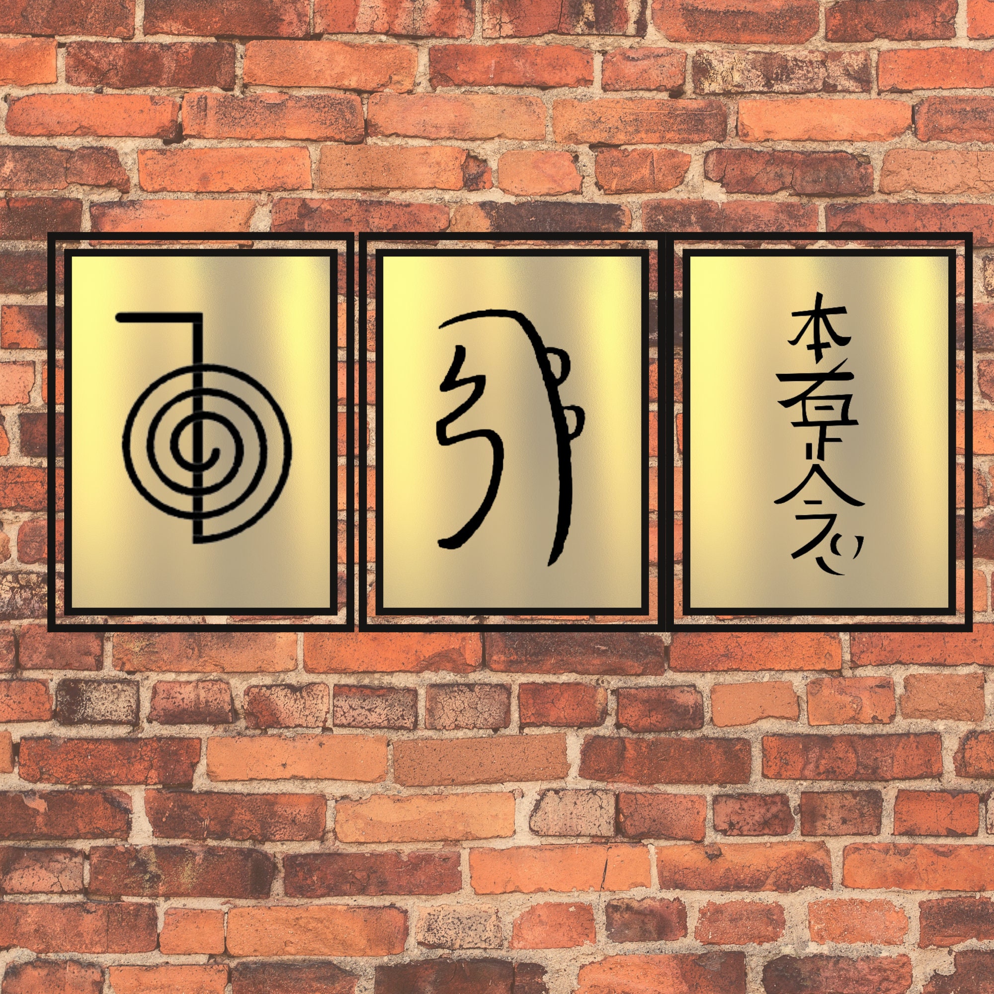 Reiki Symbols Printable Wall Art, Energy Healing Trio in Golden, Cho Ku ...