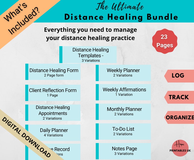DISTANCE HEALING PLANNER Bundle, Printable Templates and Organizer ...