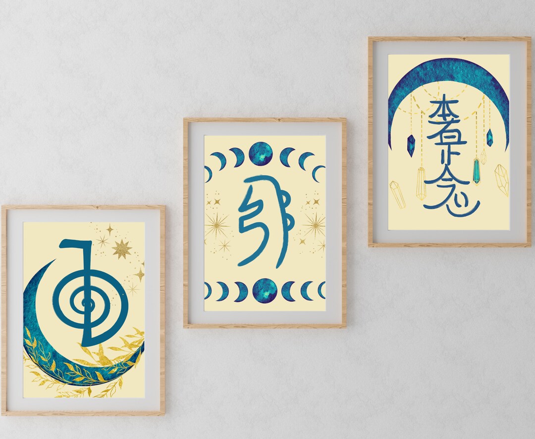 Moon Phase Art Decor Reiki Symbols, Energy Healing Trio, Cho Ku Rei, Se ...