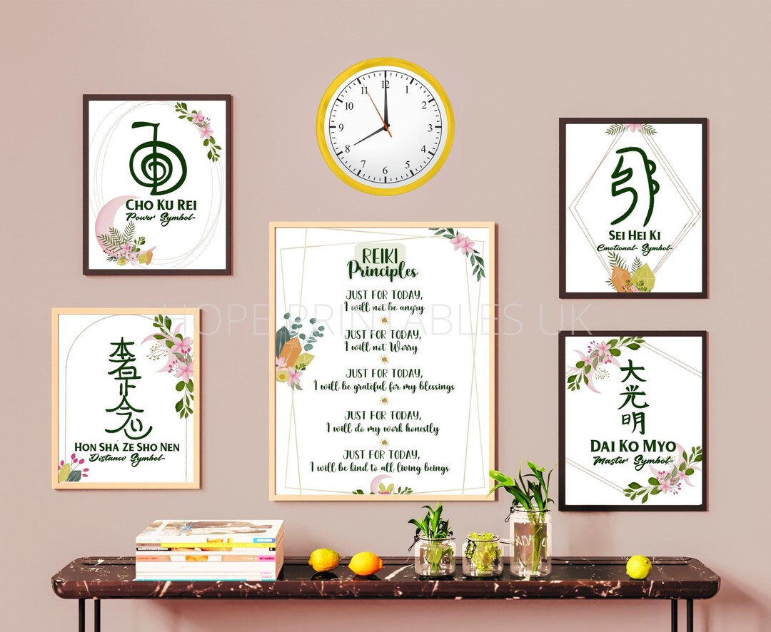REIKI SYMBOLS and Principles Wall Art Bundle Reiki Decor Cho Ku Rei Se ...