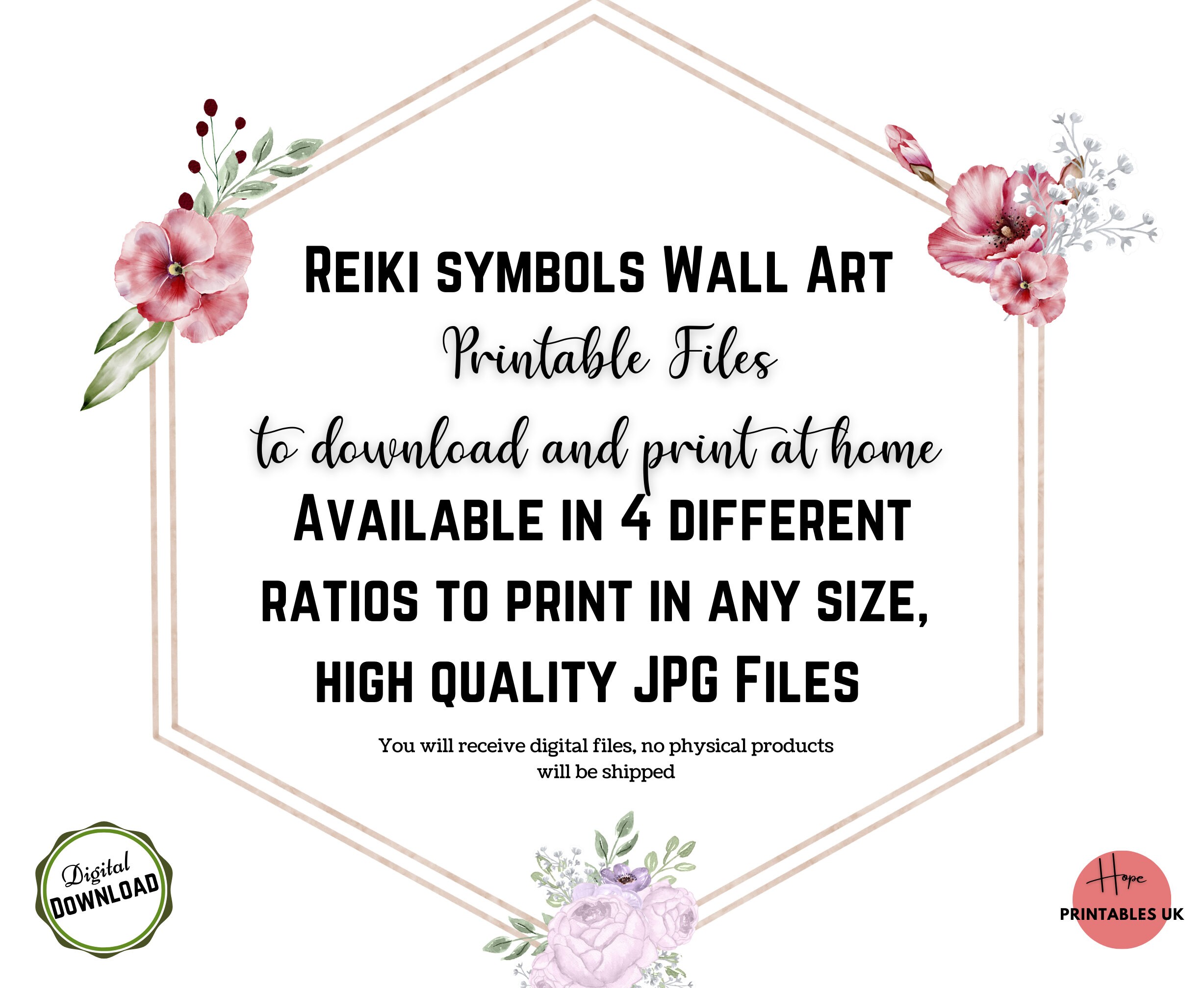 REIKI SYMBOLS and Principles Wall Art Bundle Reiki Decor Cho Ku Rei Se ...