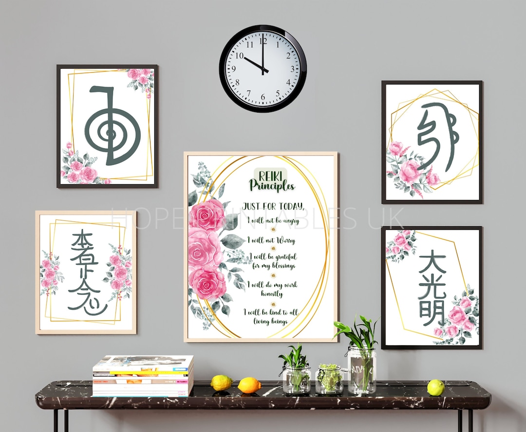 REIKI SYMBOLS and Principles Wall Art Bundle Reiki Decor Cho Ku Rei Se ...