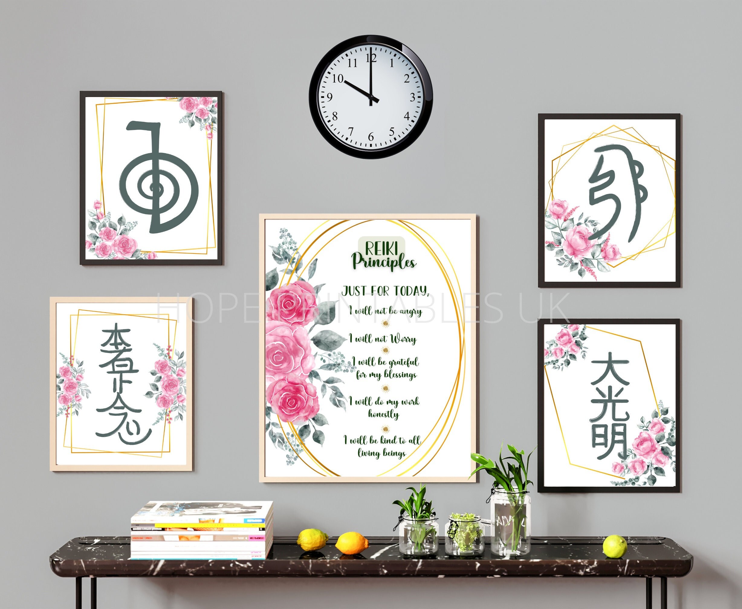 REIKI SYMBOLS and Principles Wall Art Bundle Reiki Decor Cho Ku Rei Se ...