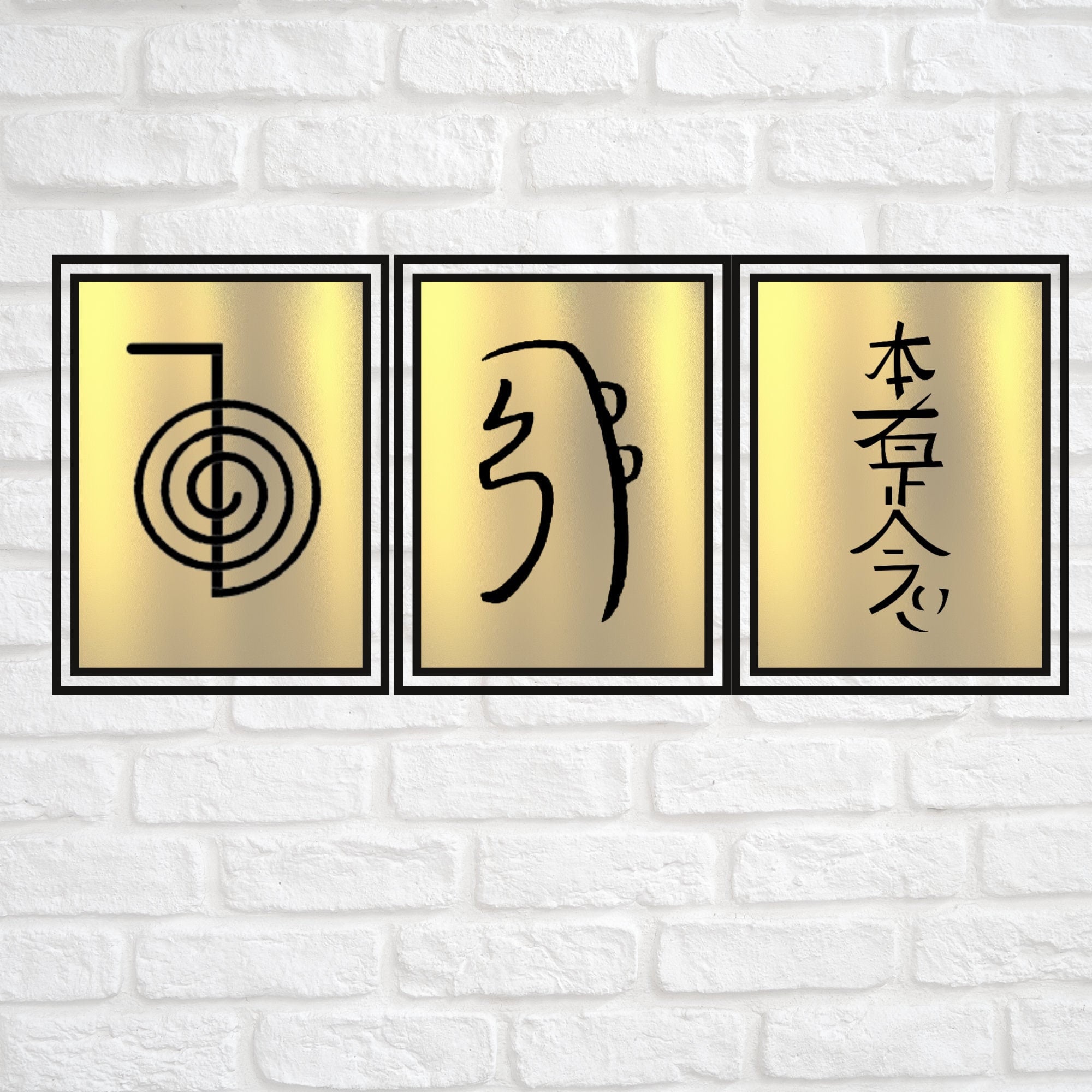 Reiki Symbols Printable Wall Art, Energy Healing Trio in Golden, Cho Ku ...